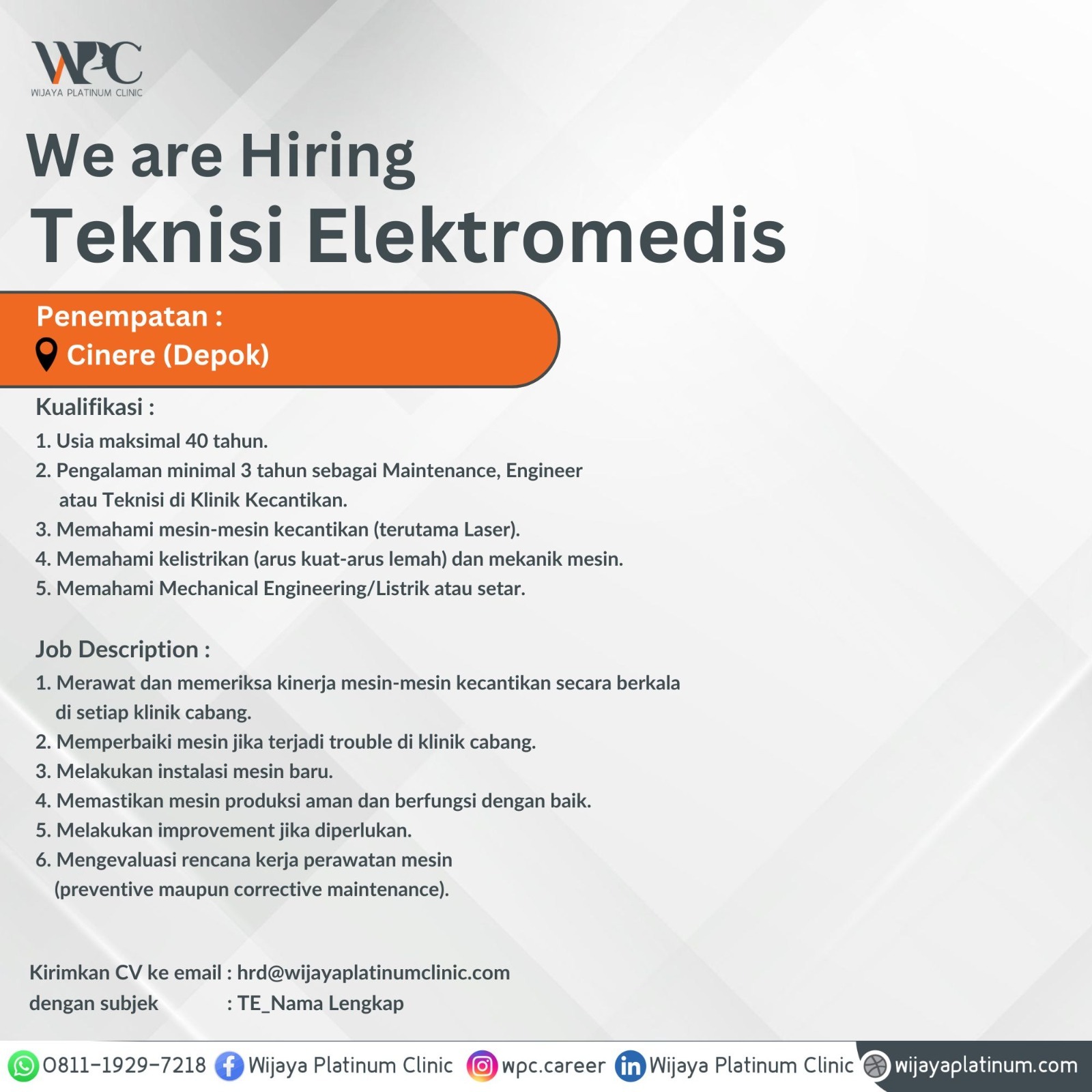 Teknisi Elektromedis - Wijaya Platinum